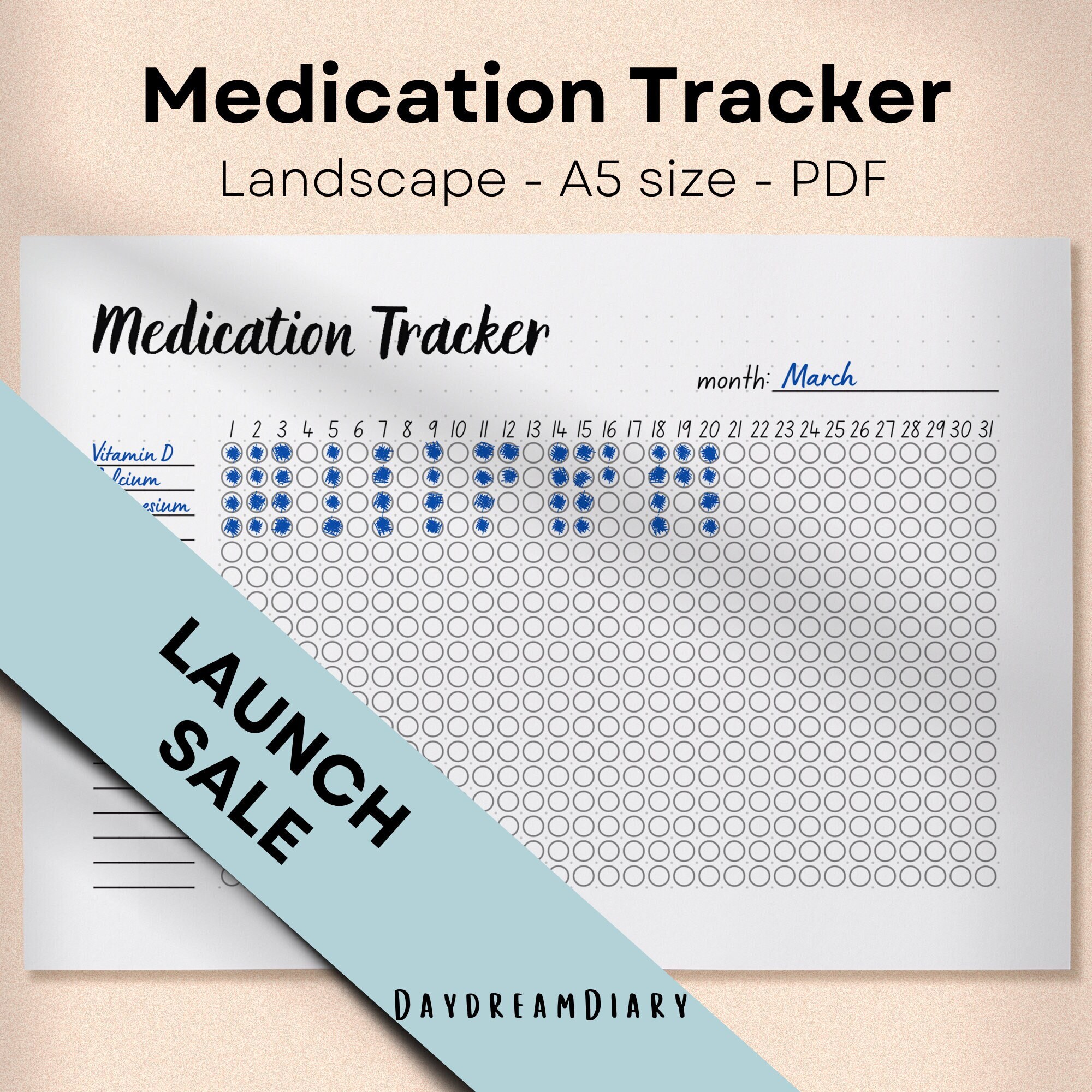 Medication Tracker Printable Journal Page A5 PDF, Premade Monthly ...
