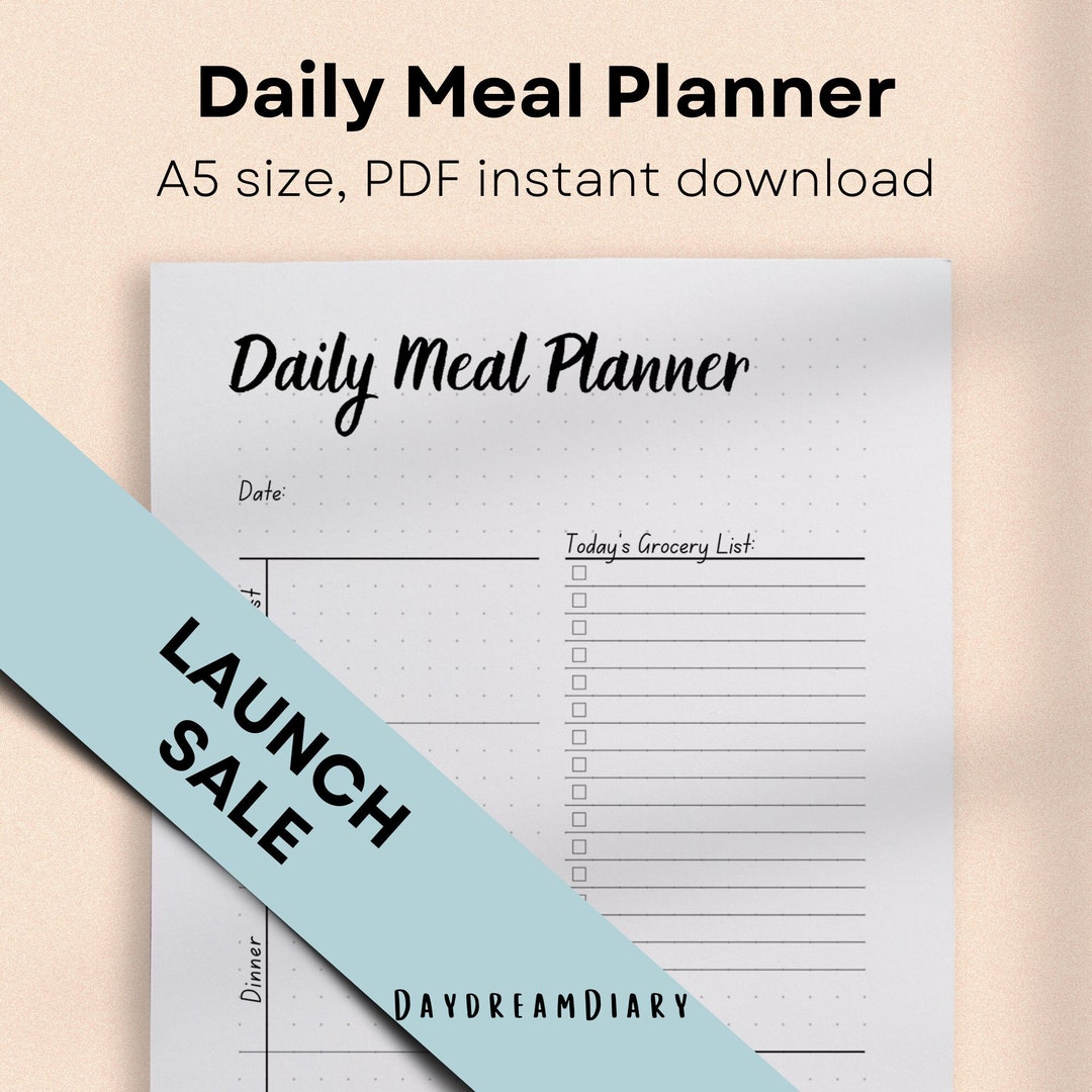 Daily Meal Planner Printable A5 PDF, Recipe Template, Grocery List ...