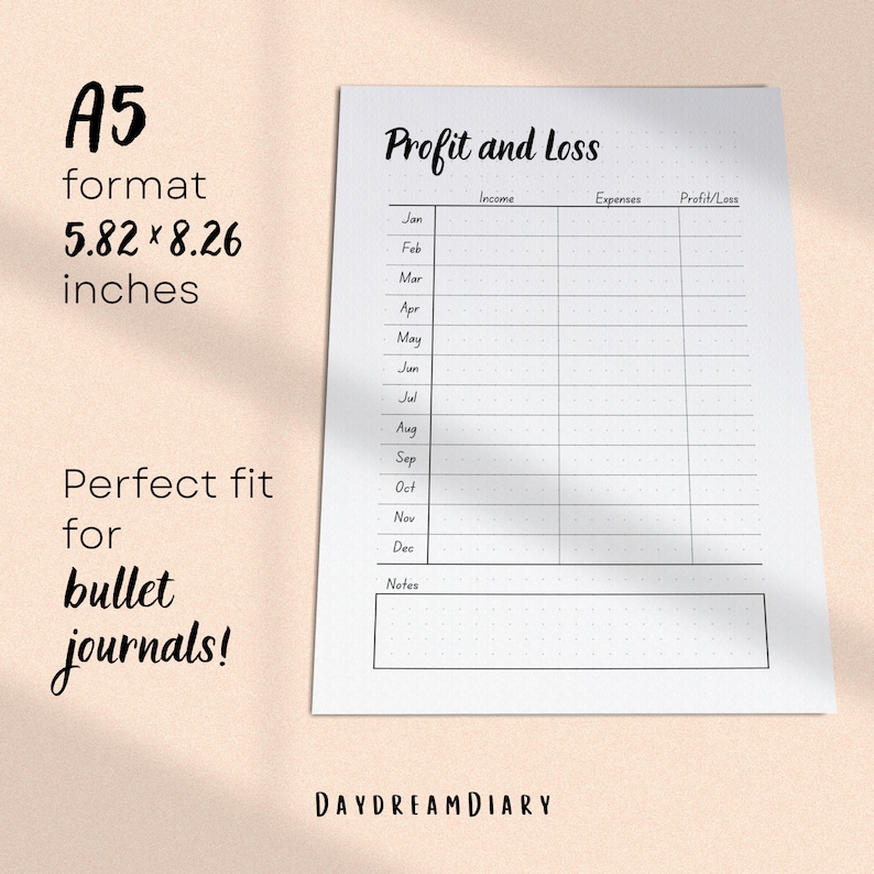 Profit and Loss Tracker Printable A5 PDF, Budget Planner Printable ...