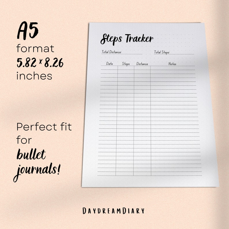 Steps Tracker Fitness Tracker Printable A5 PDF, Fitness Journal ...