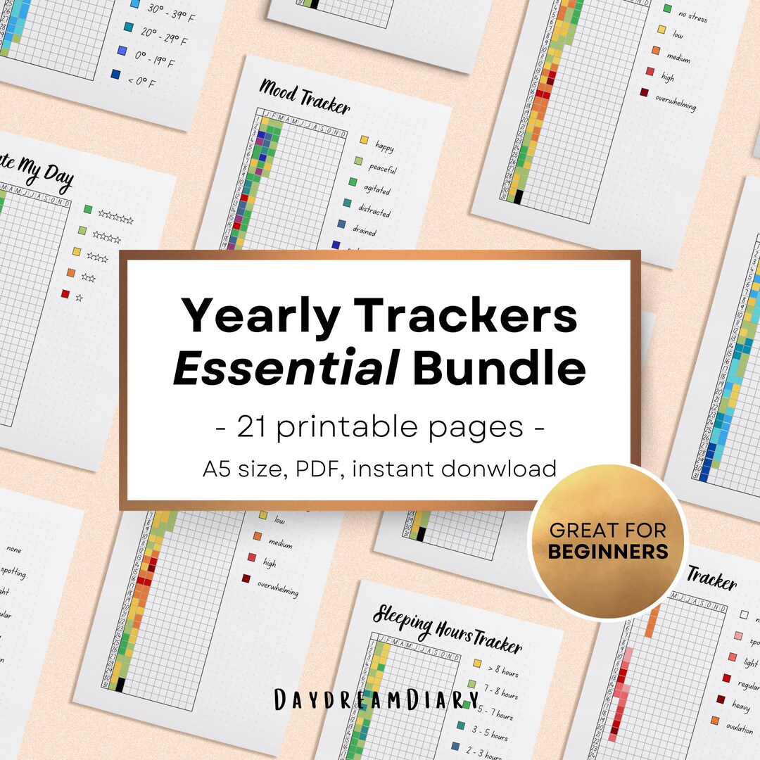 Yearly Trackers & Tools Bundle Printable Journal Page A5 PDF, Premade ...