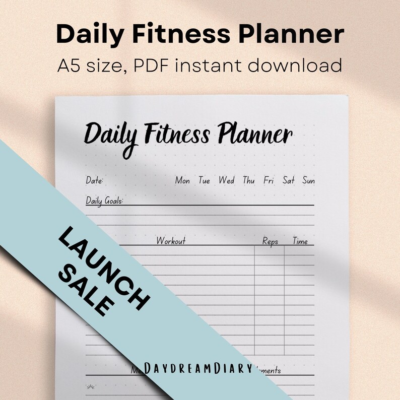 Daily Fitness Planner Printable A5 PDF, Fitness Journal Printable ...