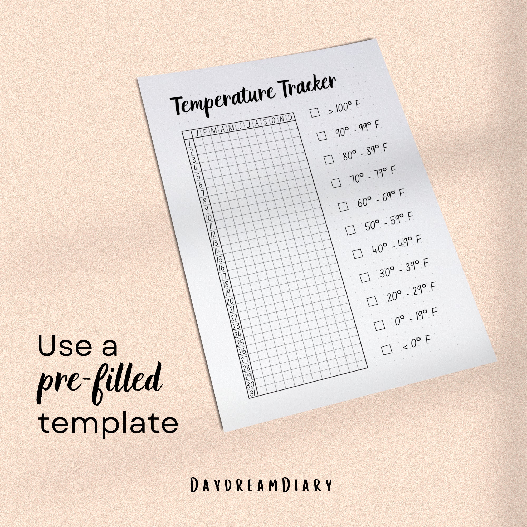 Temperature Tracker Printable Journal Page A5 PDF, Premade Bullet ...