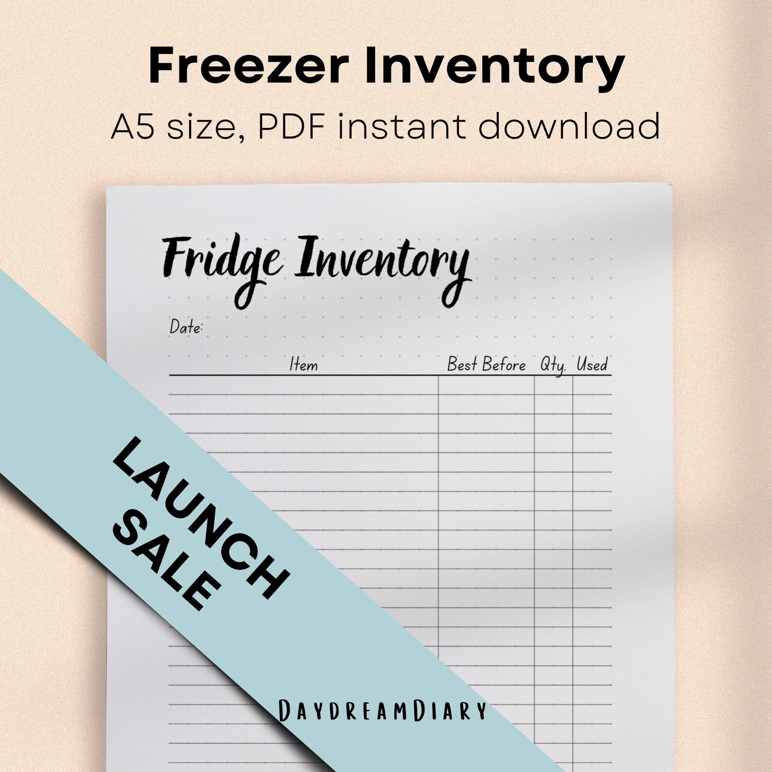 Fridge Inventory Printable A5 PDF Recipe Template, Grocery List, Meal ...