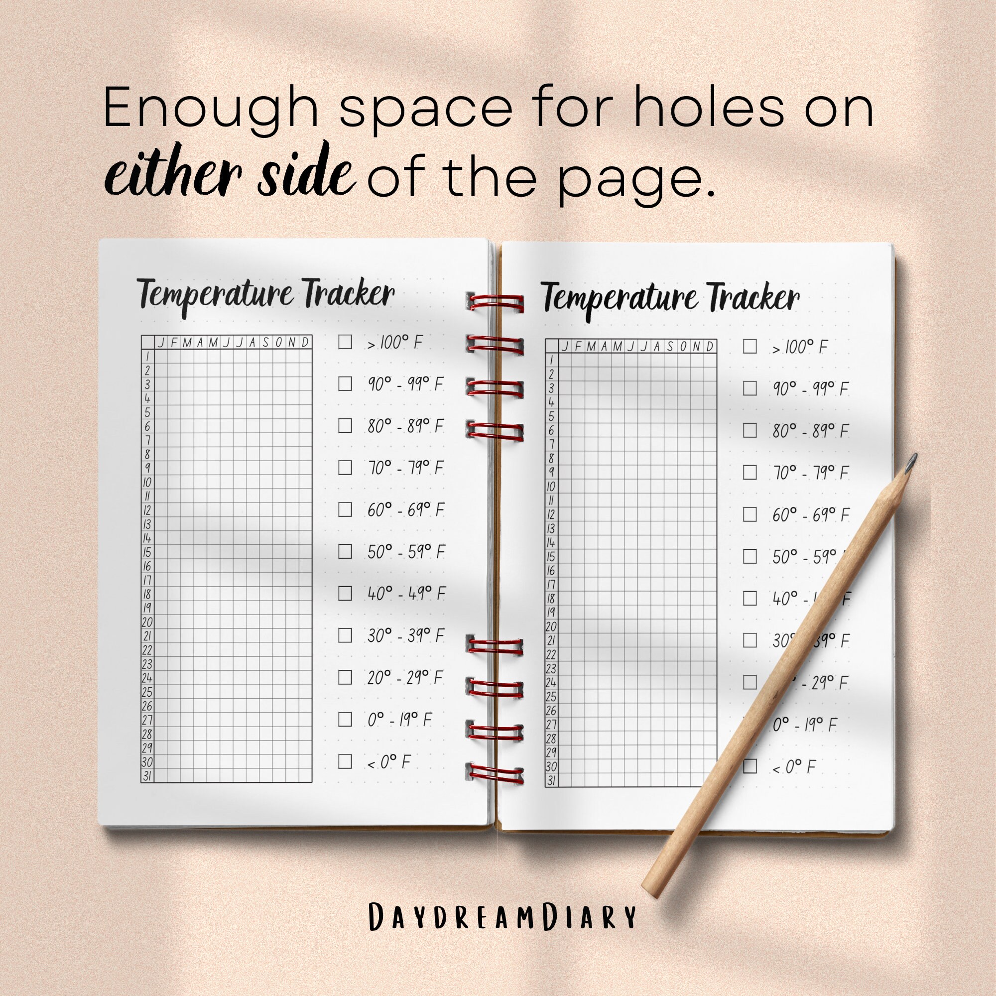 Temperature Tracker Printable Journal Page A5 PDF, Premade Bullet ...