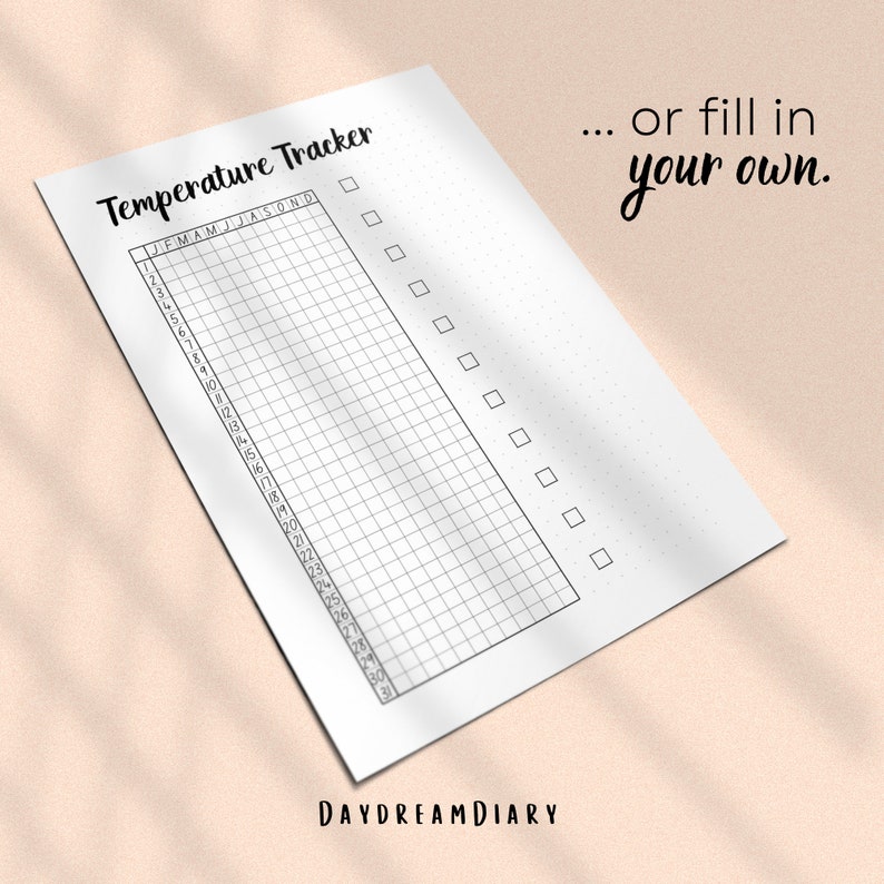 Temperature Tracker Printable Journal Page A5 PDF, Premade Bullet ...