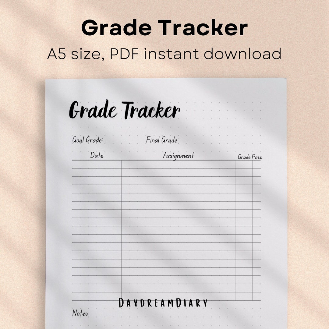 Grade Tracker Printable Tracker A5 PDF, Student / Academic Printable ...