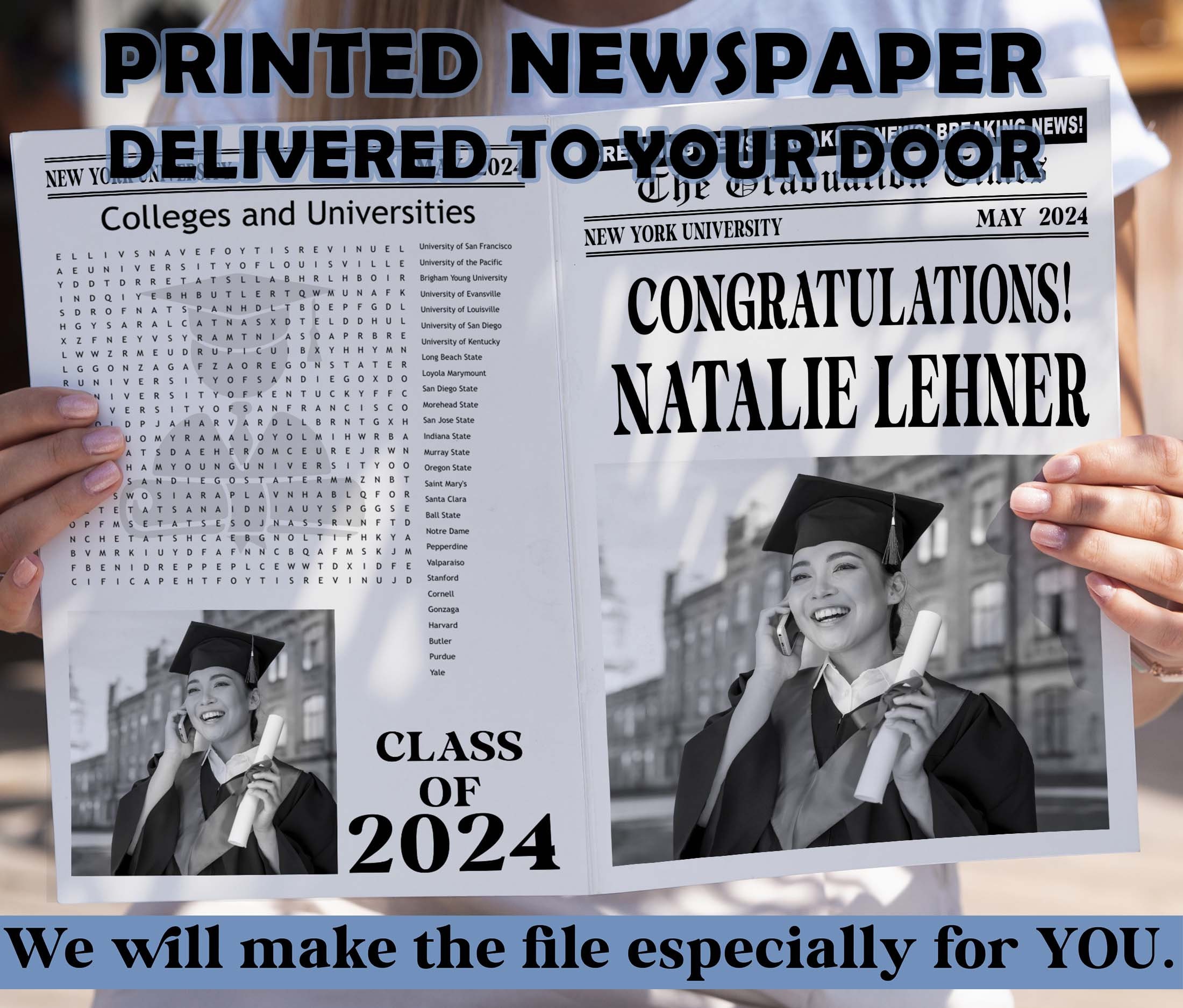 Graduation Invitation Newspaper Printed, Senior Announcement Newspaper ...