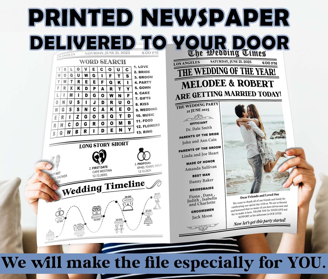 Wedding Newspaper, Custom Wedding Newspaper Program, Printed Physical ...