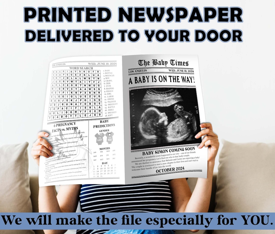 Pregnancy Announcement Newspaper Physical Item, Baby Announcement ...
