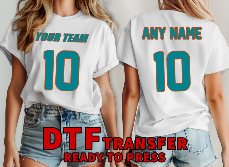 Miami DTF for Jersey, Dolphin Ready to Press, Your Team Name and Number ...