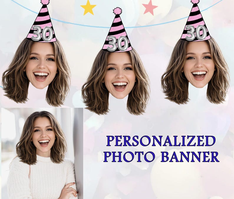 Custom Face Birthday Banner - 30th Birthday Decorations for Her ...