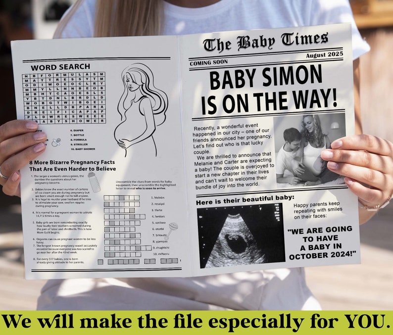 Baby Announcement Newspaper Printed, Pregnancy Announcement Newspaper ...