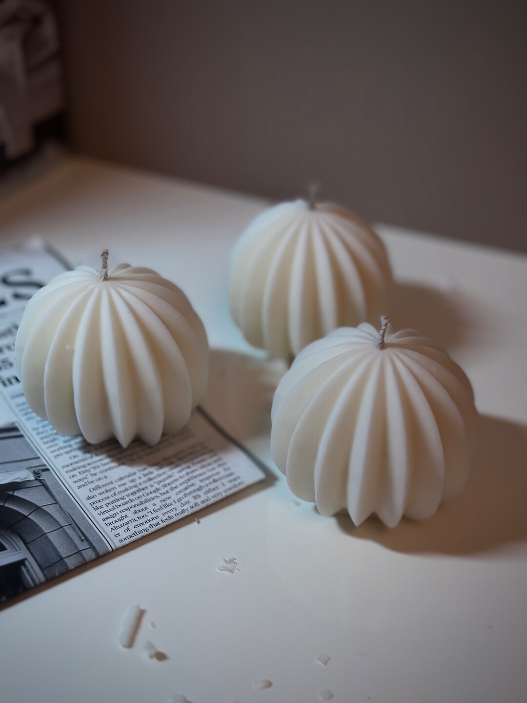 Ribbed Sphere Soy Candle: Handmade Minimalist Art Deco - Etsy