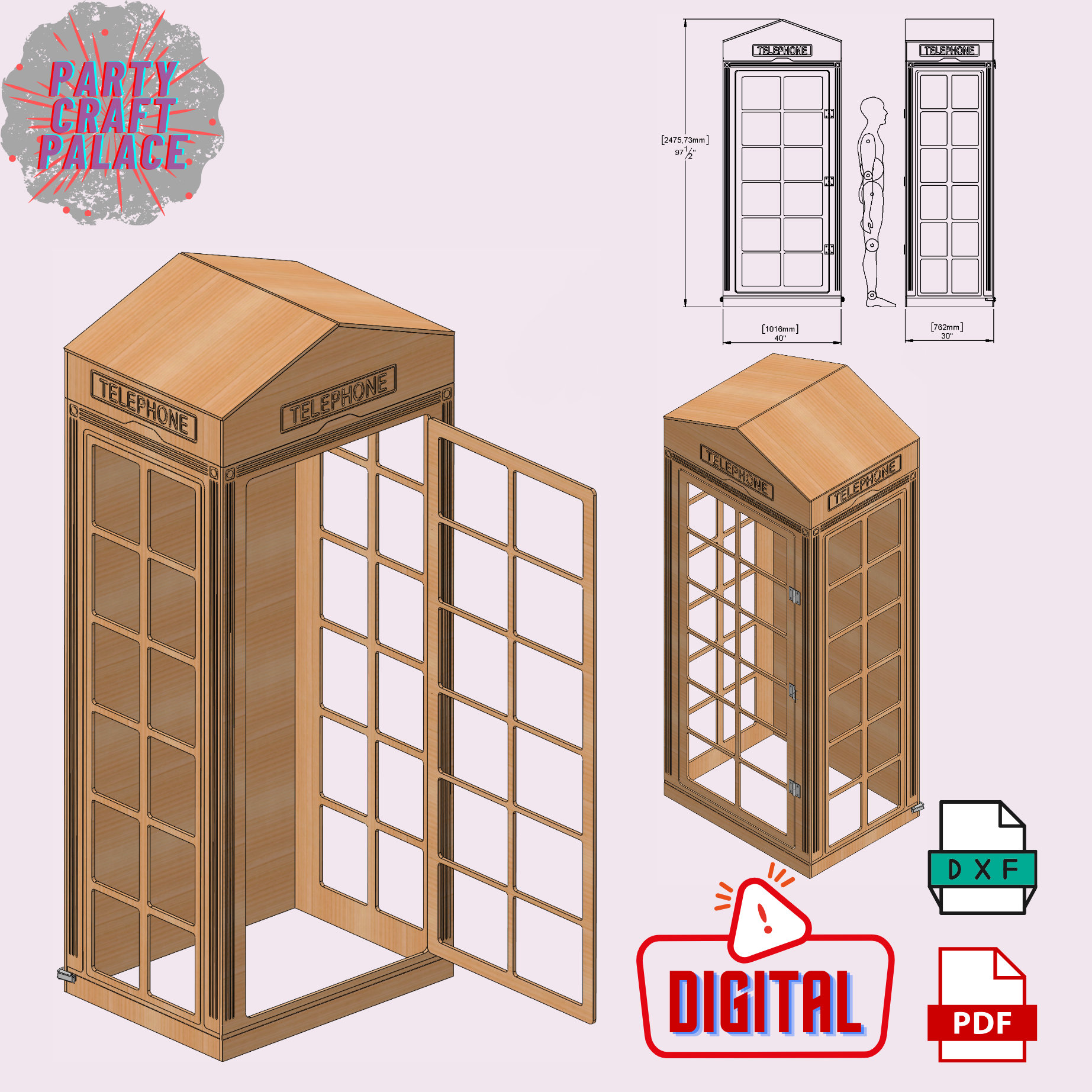 London Telephone Booth Backdrop, CNC Router DXF Plans, DIY Party ...