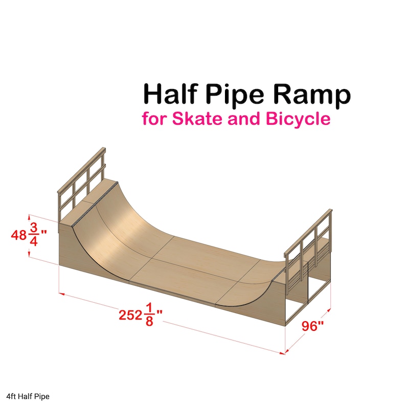 Half-pipe Skate & Bicycle Ramp | DIY Backyard Ramp CNC Plan | 96" X 48 ...