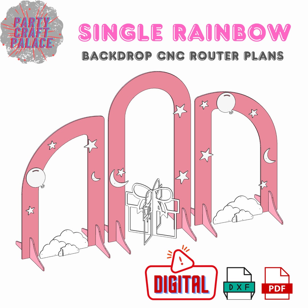 3 Pieces Single Rainbow Birthday Backdrop, CNC Router DXF Plans, DIY ...