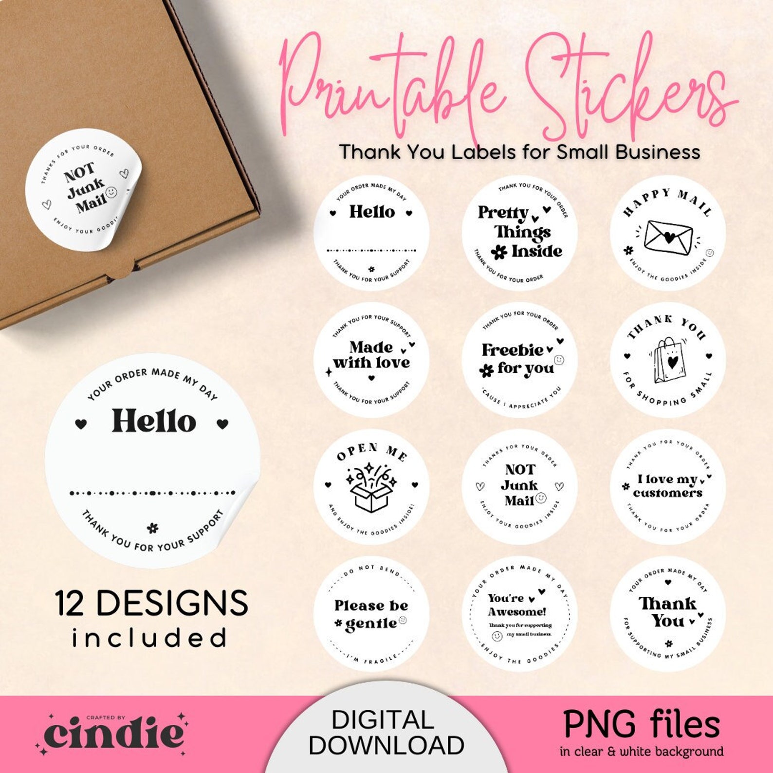 Printable Thank You Stickers for Small Business | Thermal Labels - Etsy