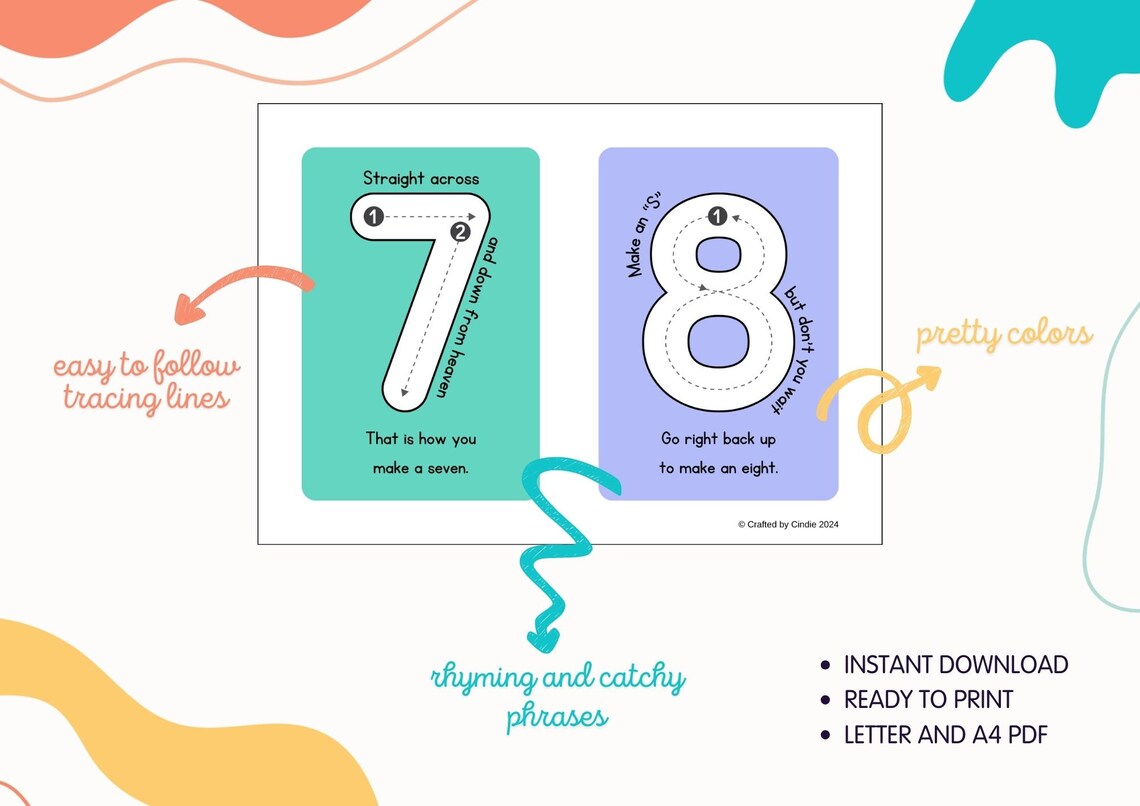 Number Poem Tracing Cards Handwriting Printable for Kids, Math Number ...