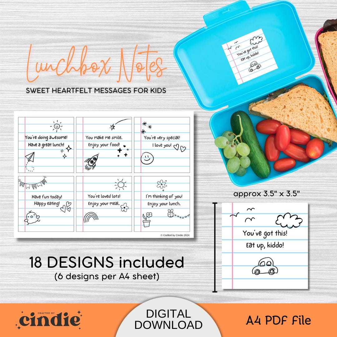 Cute Doodles Lunch Box Notes for Kids | Back to School Printable - Etsy