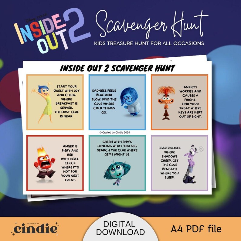 Kids Scavenger Hunt Game | Printable Inside Out 2 Cards - Birthday ...
