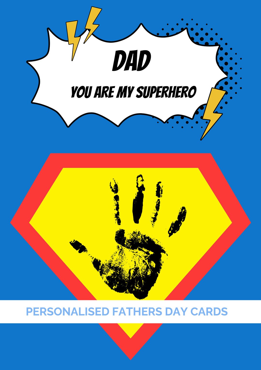 PERSONALISED FATHERS DAY Card, 'dad You Are My Superhero', Handprint ...