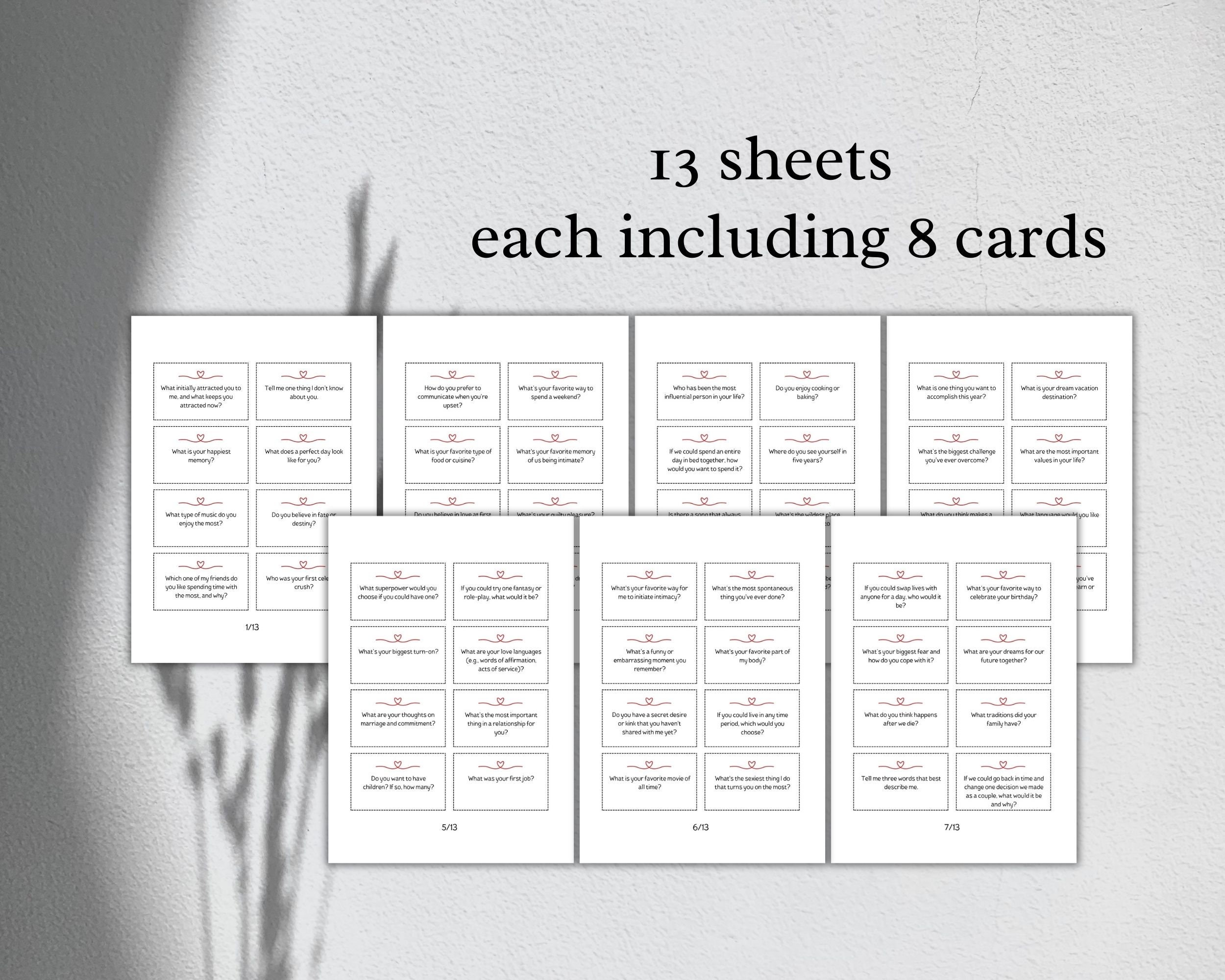 Printable Cards for Couples, Love, Friendship, Intimacy, Deep ...