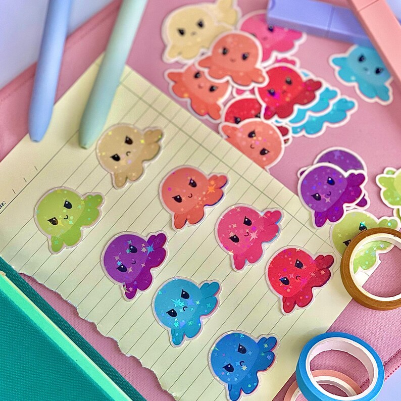 8 Set Moody Octopi - Reversible Octopus, Laptop Sticker, Waterbottle ...