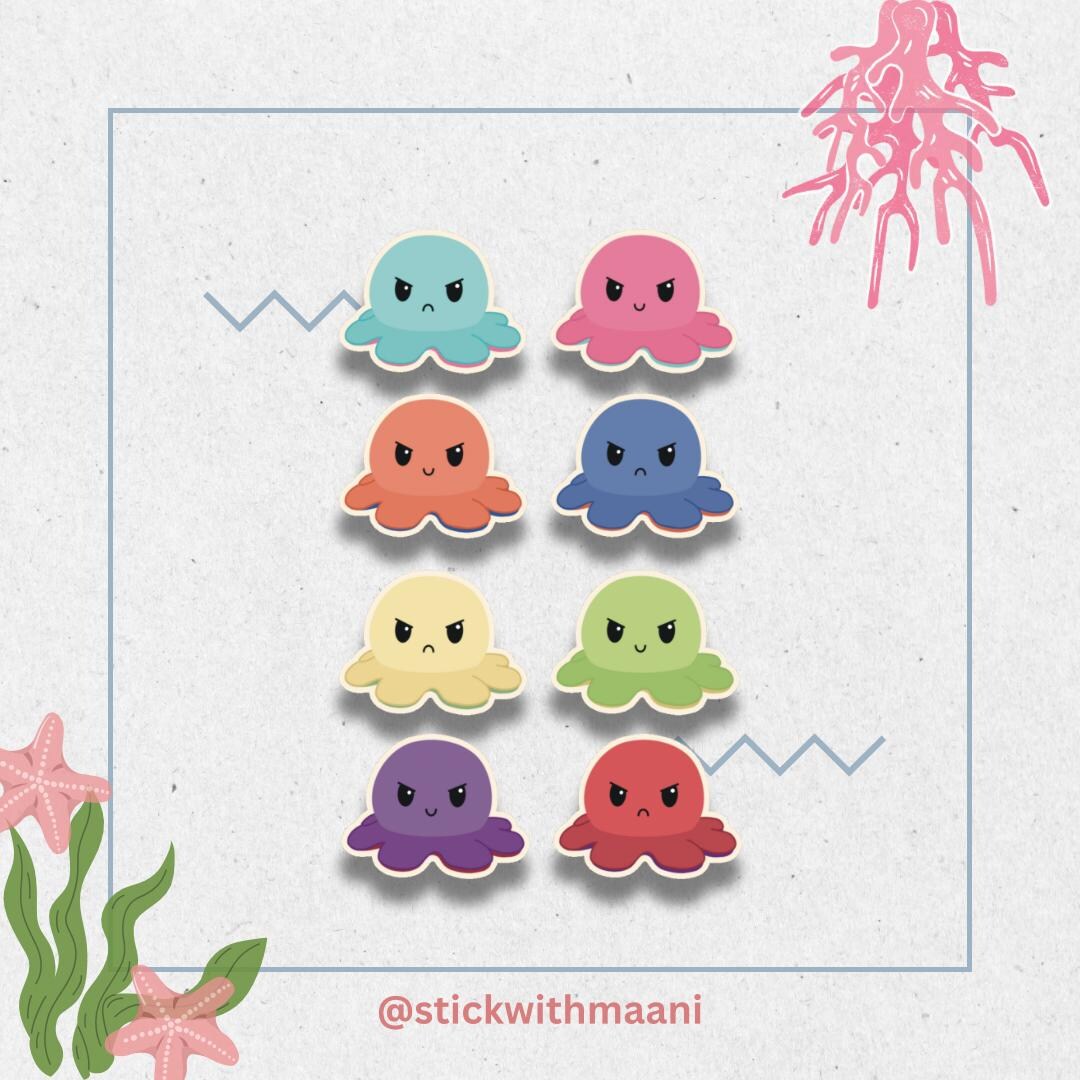 8 Set Moody Octopi - Reversible Octopus, Laptop Sticker, Waterbottle ...