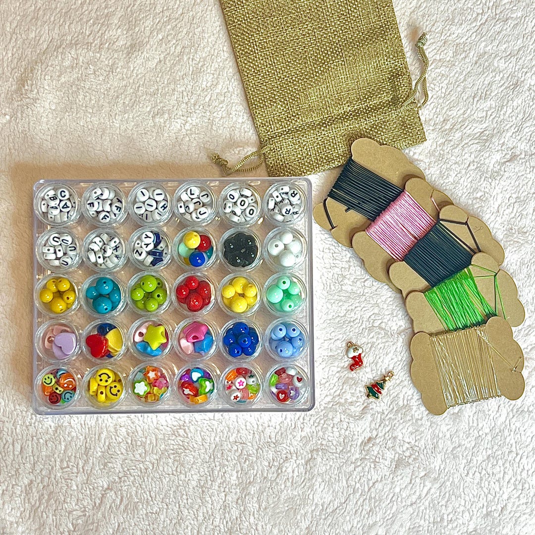 Diy Beads Mix Box With 5 Bonus Types of String, Over 17 Types of Beads ...