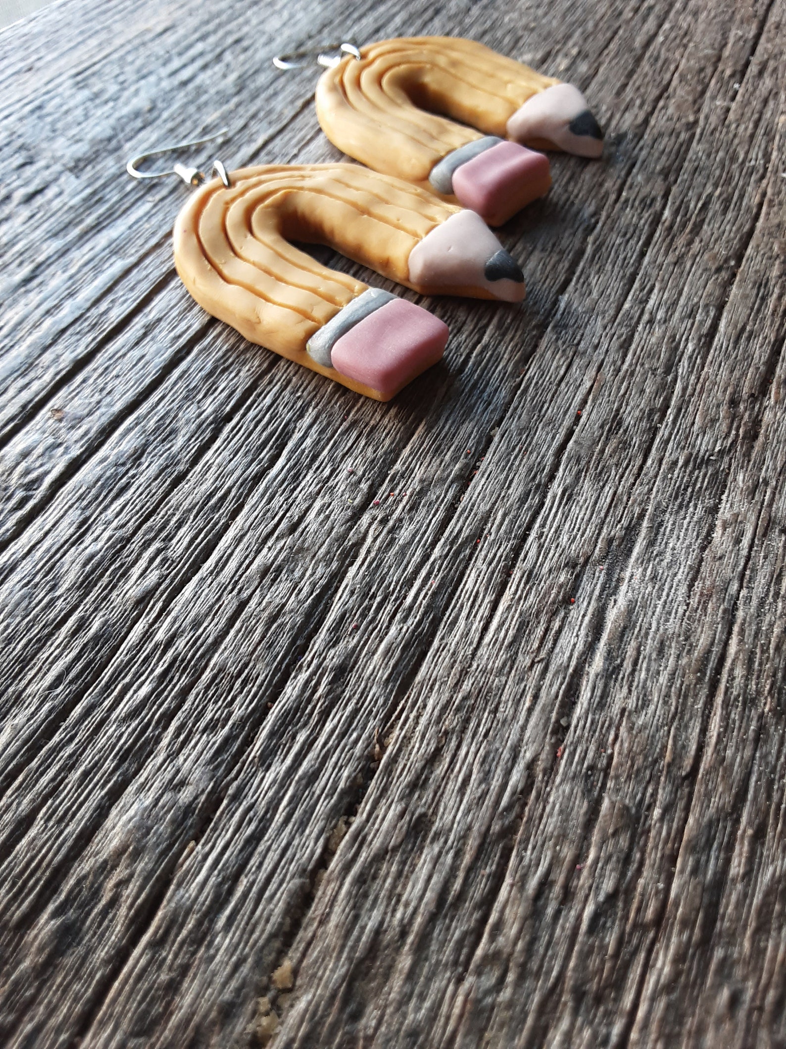 Curved Pencil Hook or Clip-on or Stud Polymer Clay Statement Earrings ...