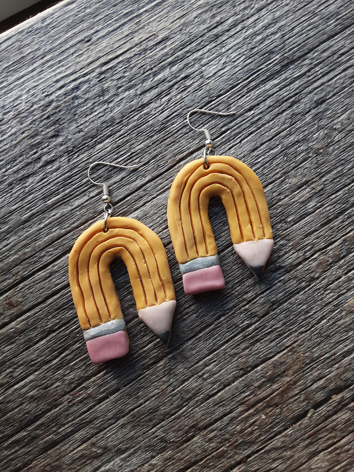 Curved Pencil Hook or Clip-on or Stud Polymer Clay Statement Earrings ...