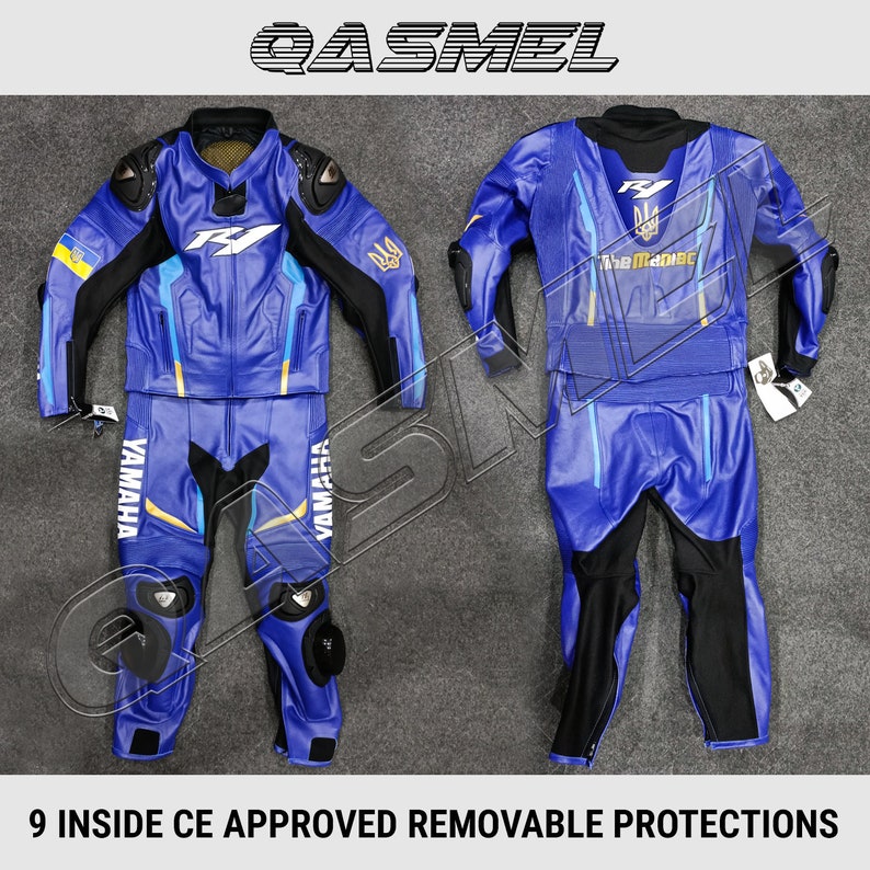 Yamaha R1 Motorbike, Motorcycle, Blue and Golden Cowhide & Kangaroo ...