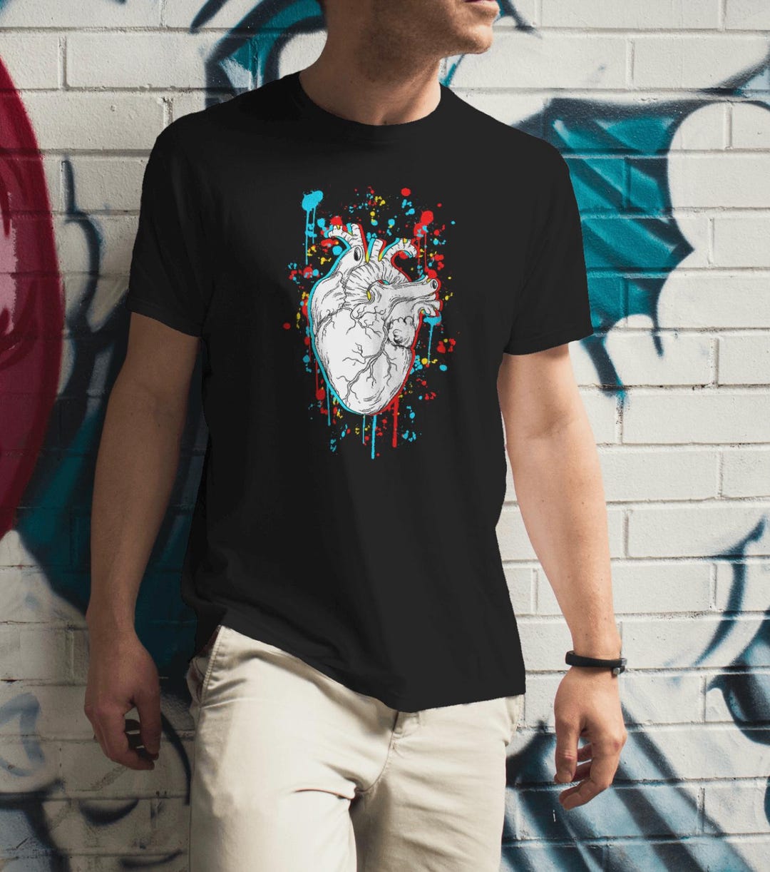 Heartthrob, Anatomical Heart, 100% Cotton, Short Sleeve, Black T-shirt ...