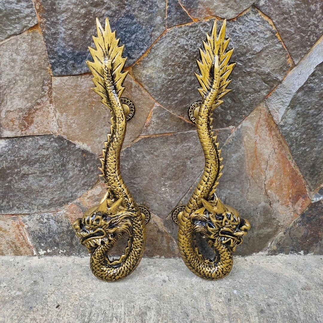 Antique Gold Dragon Door Handles - Asian Style Aluminum Pulls, Set of 2 ...