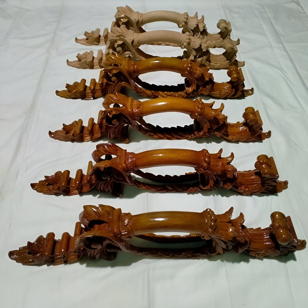 Elegant Hand-carved Teak Wood Door Handle – Classic Wooden Door Pulls ...
