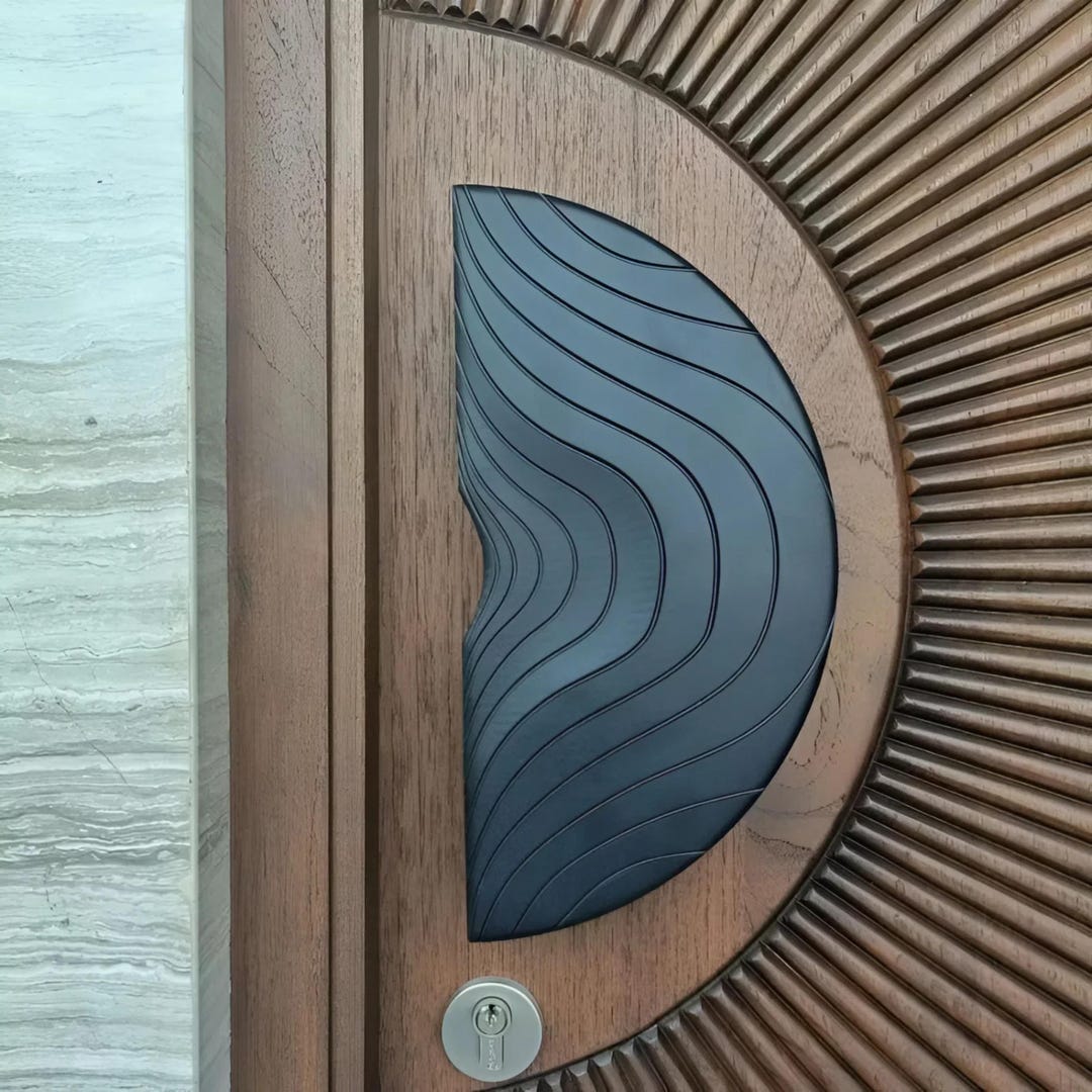 Wavy Teak Wood Full Moon Door Handle - 25cm Round Pull Pair - Etsy ...