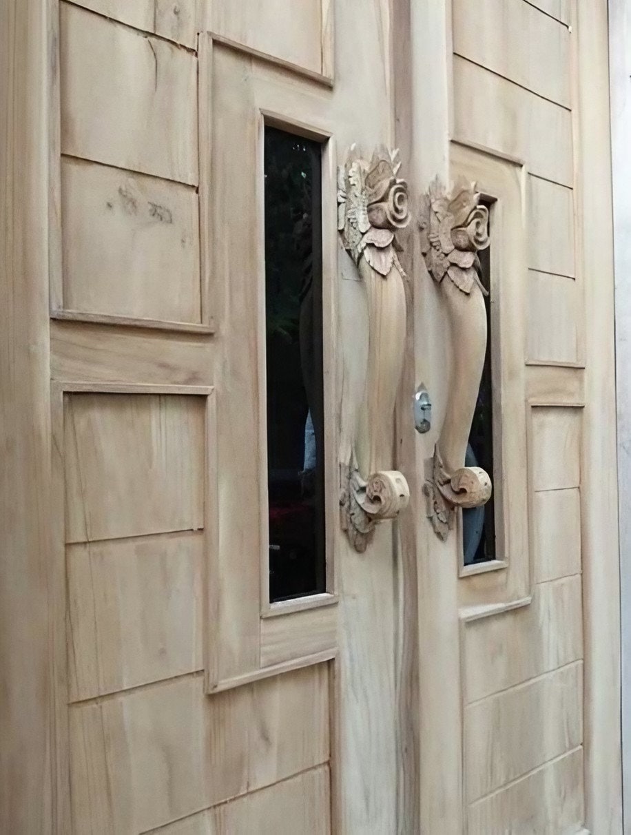 Hand-carved Teak Wood Door Handle Set Antique Decorative Wooden Door ...