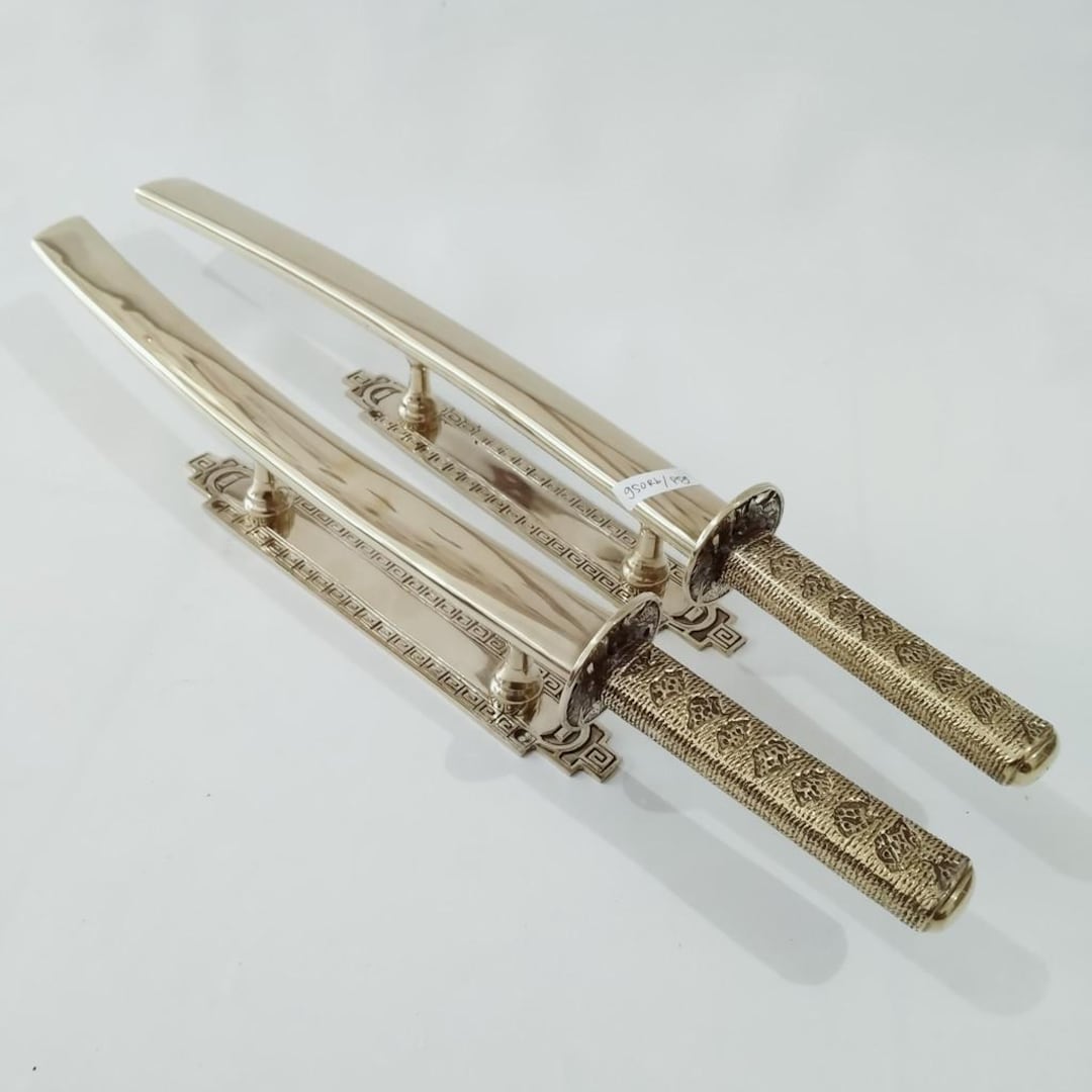50cm Samurai Sword Brass Door Handle Set - Japanese Style Gold ...
