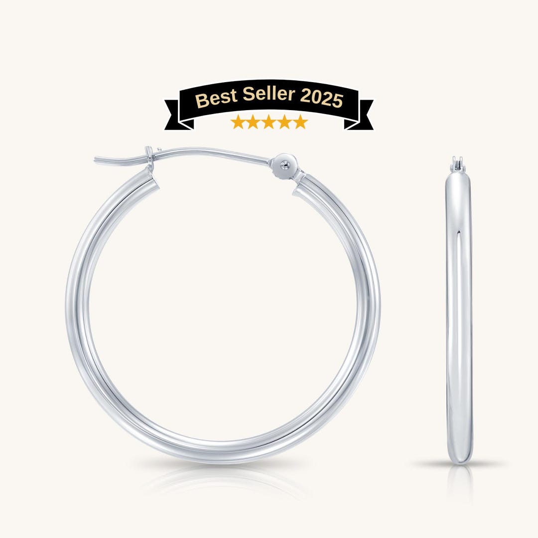 14K White Gold Hoop Earrings - Classic Polished Hoops, Round Hoops ...