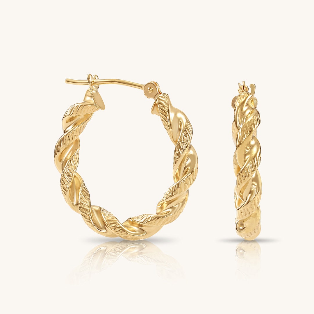 14K Gold Twisted Hoop Earrings | Two-tone Gold Hoops | Yellow & White ...