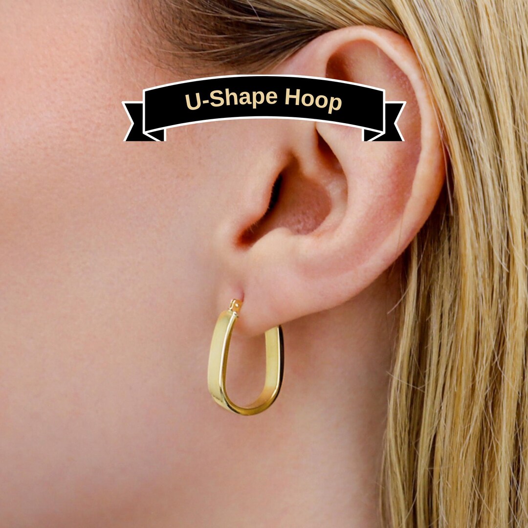 14K Gold U-shaped Hoop Earrings: Polished or Hand-engraved - Etsy