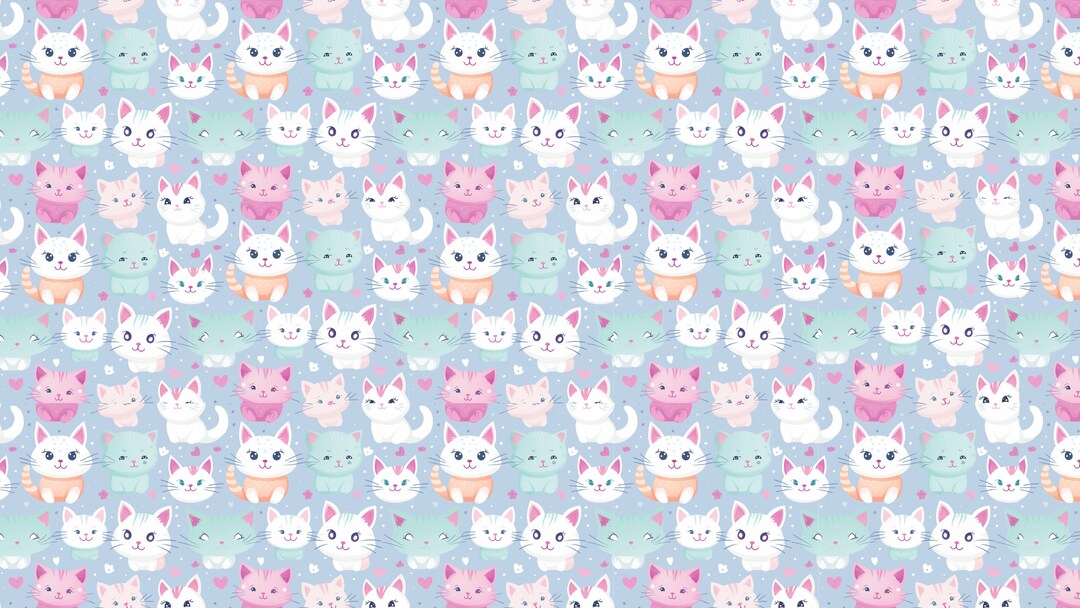 Pastel Kittens Cartoon Seamless Digital Paper - Etsy
