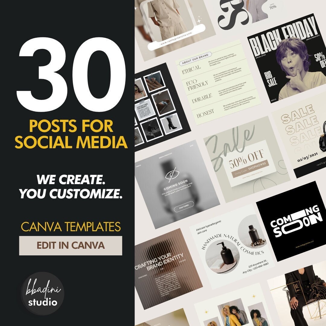 30 Clothing Brand Social Media Posts, Editable Canva Templates, Social ...