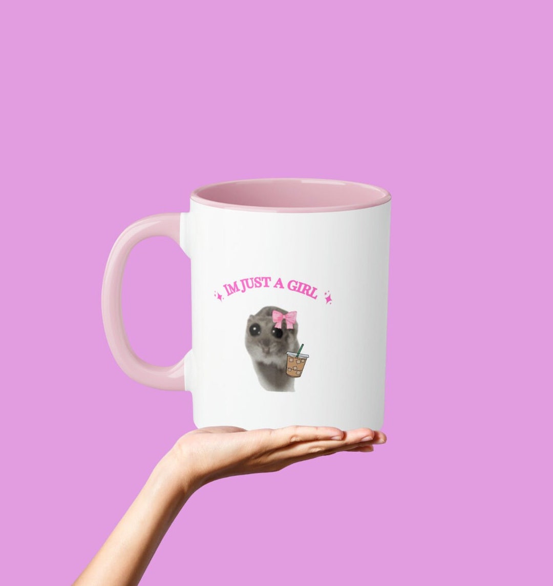 I'm Just a Girl Mug, Sad Hamster Meme Mug Holding ICED COFFEE, Funny ...