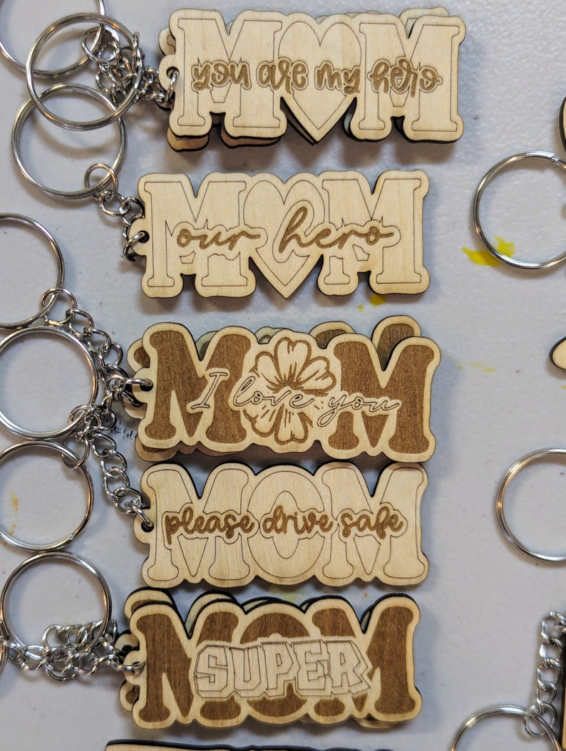 Handmade Engraved Wood Keychains for Mom, Dad, Grandma, Grandpa, - Etsy