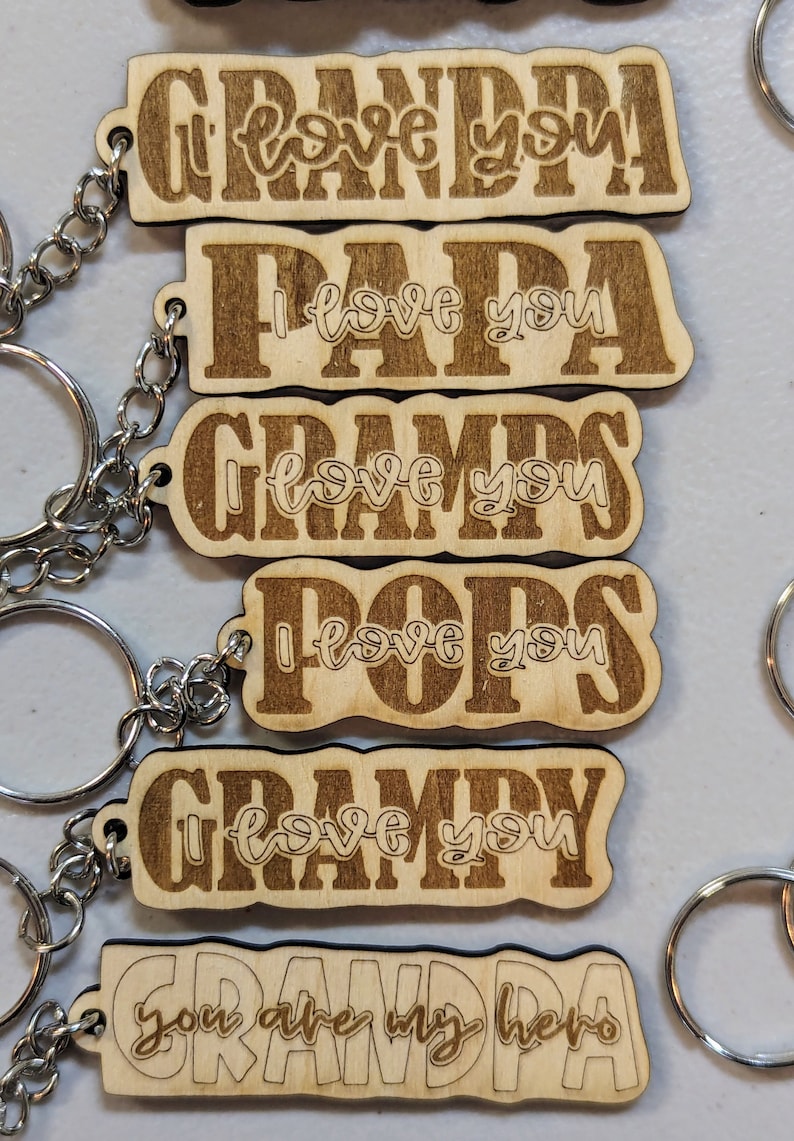 Handmade Engraved Wood Keychains for Mom, Dad, Grandma, Grandpa, - Etsy