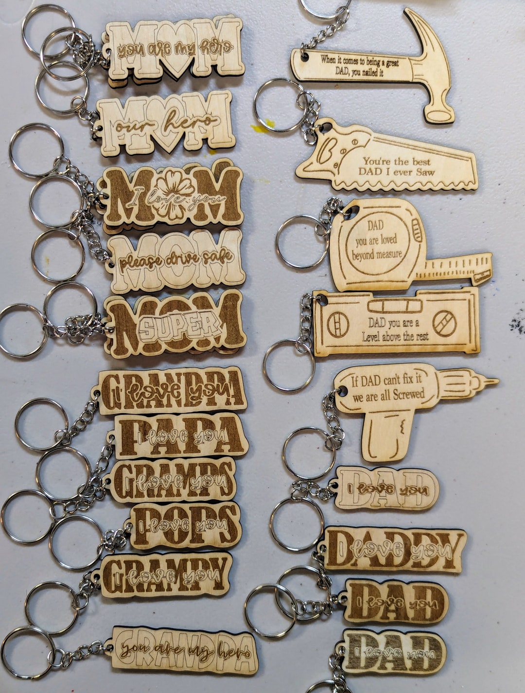 Handmade Engraved Wood Keychains for Mom, Dad, Grandma, Grandpa, - Etsy