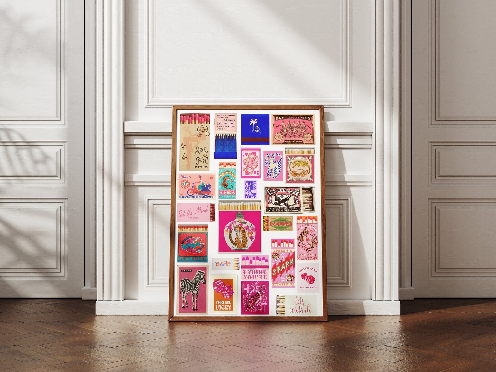 3 Colorful Vintage Matchbook Print, Retro Pink Matches Wall Art, Funky ...