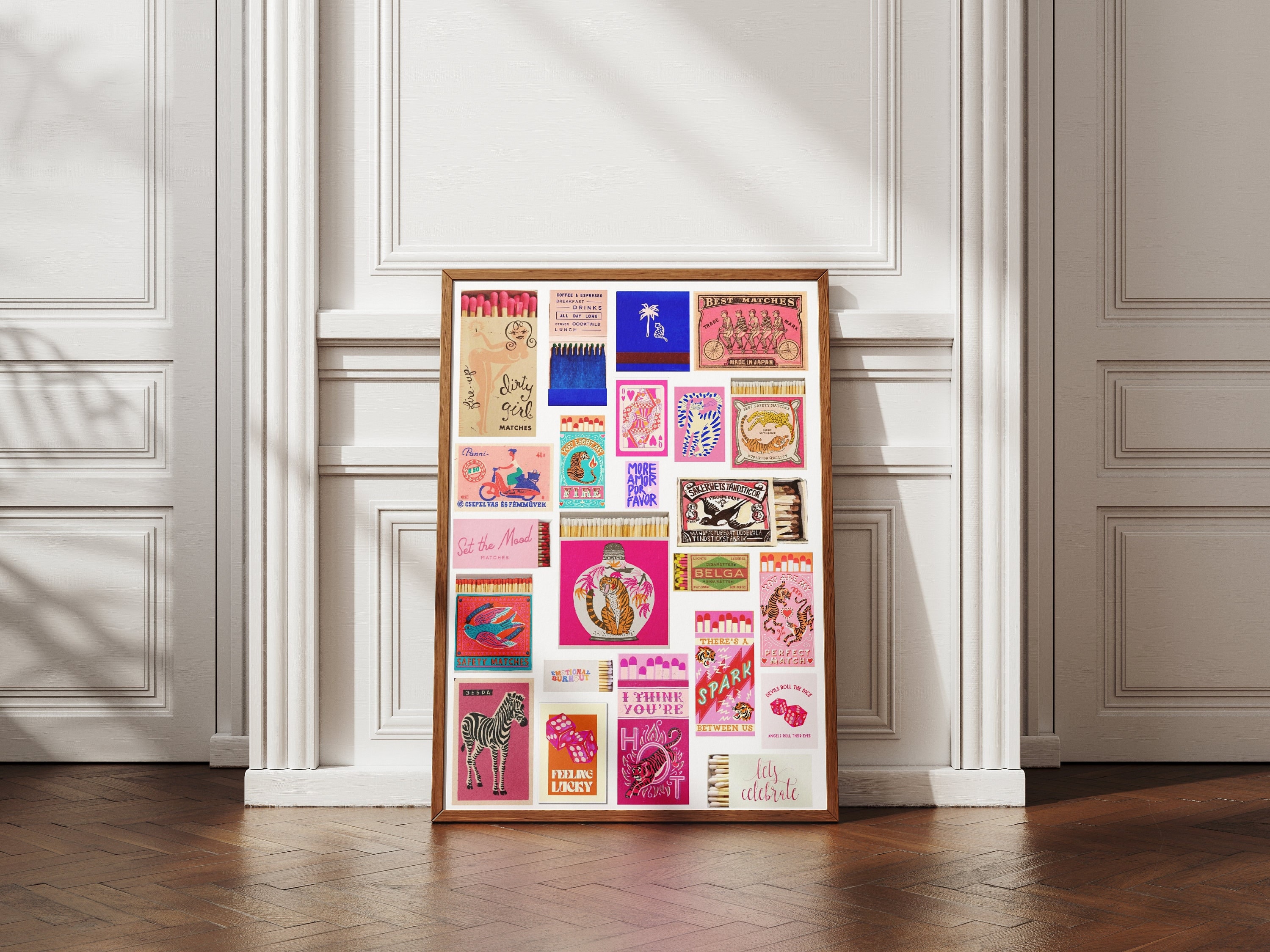 3 Colorful Vintage Matchbook Print, Retro Pink Matches Wall Art, Funky ...